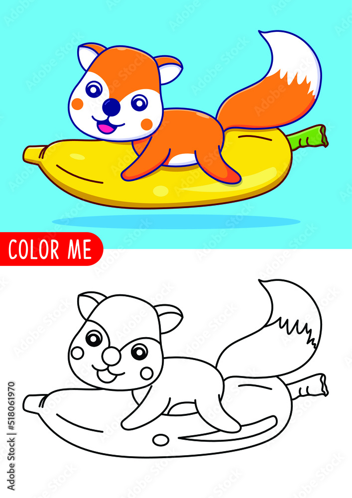cartoon cute fox vector illustration coloring page or book for kids ...