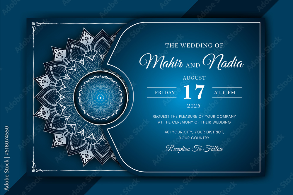 Luxury Mandala Wedding Invitation Card template with golden arabesque ...