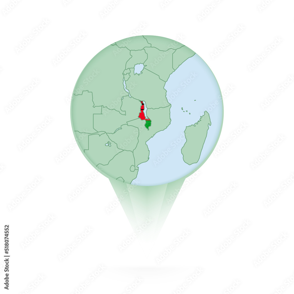 Vetor de Malawi map, stylish location icon with Malawi map and flag. do ...