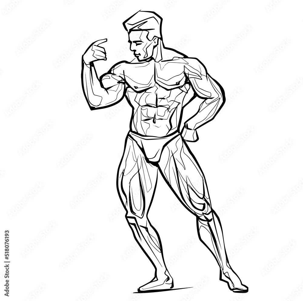 Posing bodybuilder, isolated vector silhouette, ink drawing Stock ...