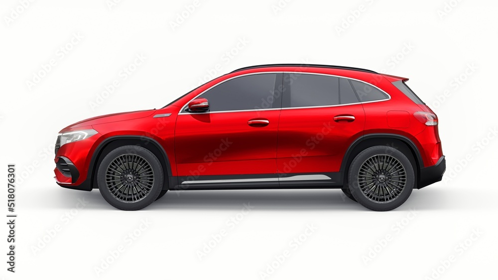 Berlin. Germany. June 12, 2022. Red Mercedes-Benz EQA 2022. 3d model of ...