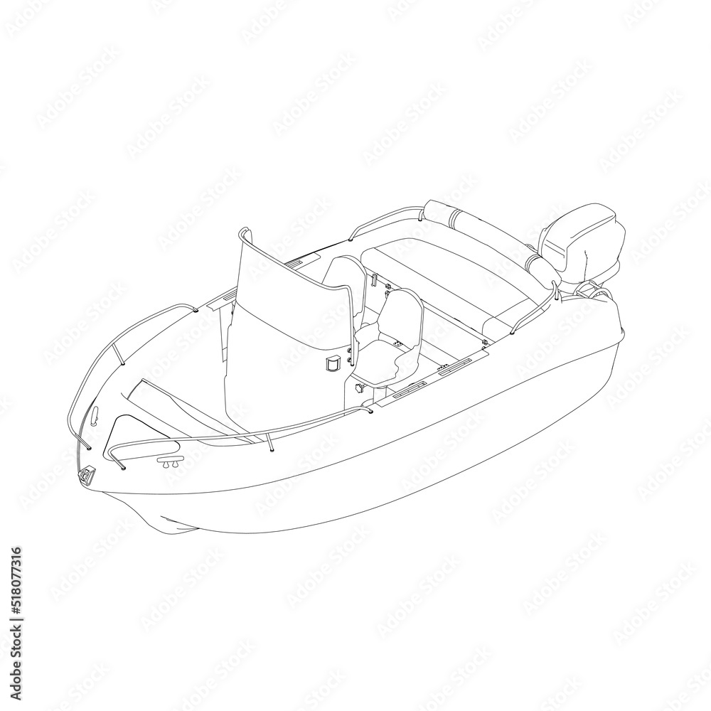 Outline of a water boat from black lines isolated on a white background ...