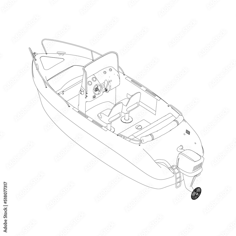 Outline of a water boat from black lines isolated on a white background ...