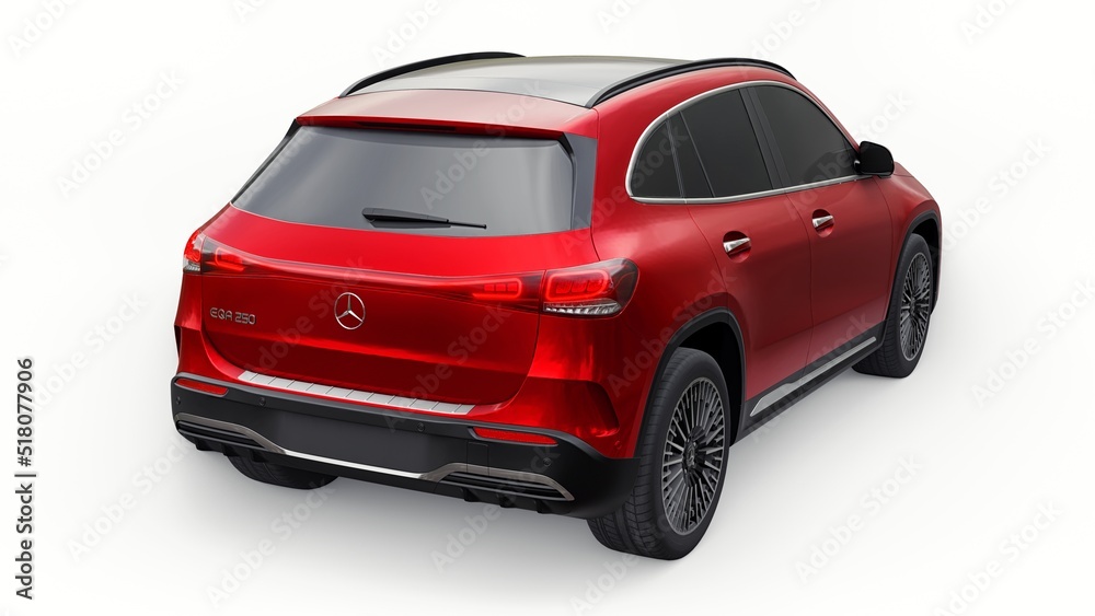 Berlin. Germany. June 12, 2022. Red Mercedes-Benz EQA 2022. 3d model of ...