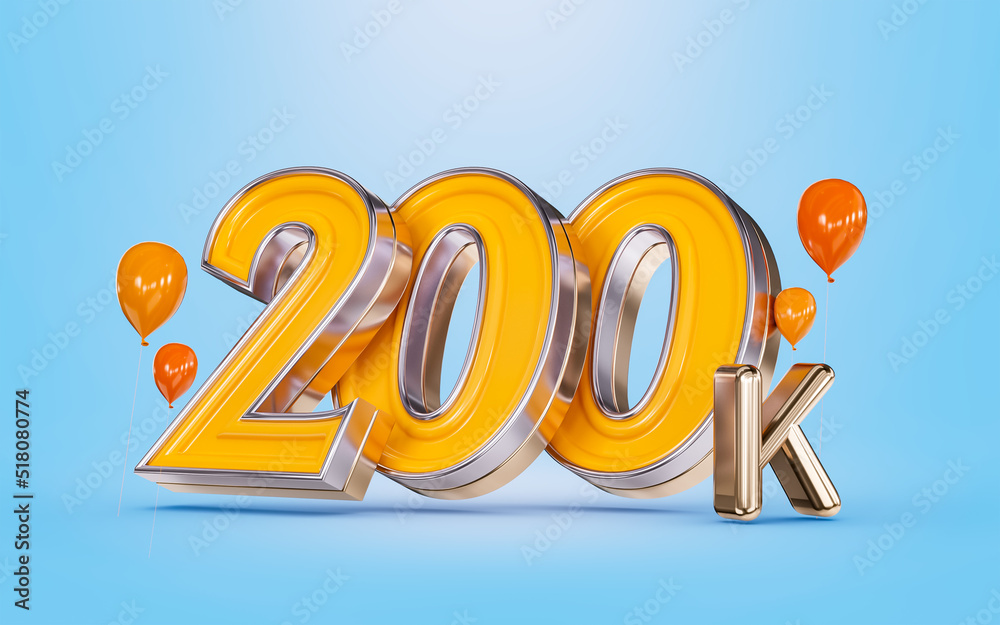 200k followers celebration social media banner with orange balloon blue ...