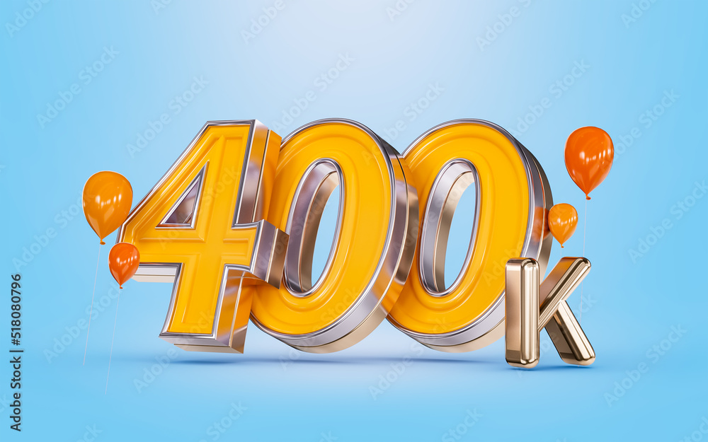 400k followers celebration social media banner with orange balloon blue ...