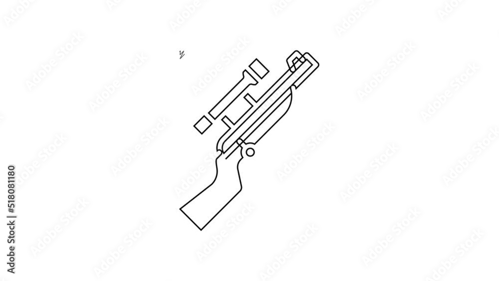 Black line Sniper rifle with scope icon isolated on white background ...