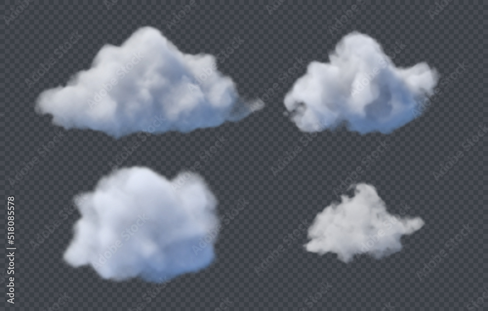 Vector white and grey clouds set with transparent alpha background ...