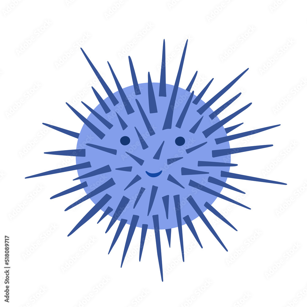 Cute funny sea urchin underwater creature vector illustration, marine ...