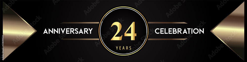 24 years anniversary celebration logo with gold number and metal ...