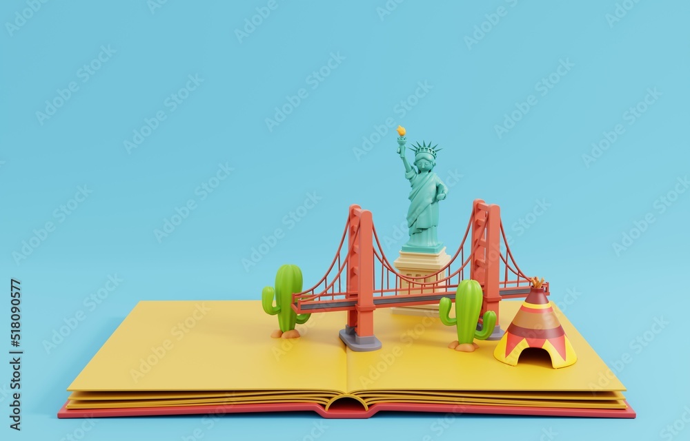 Welcome to USA. Pop up book with traditional symbols of architecture ...