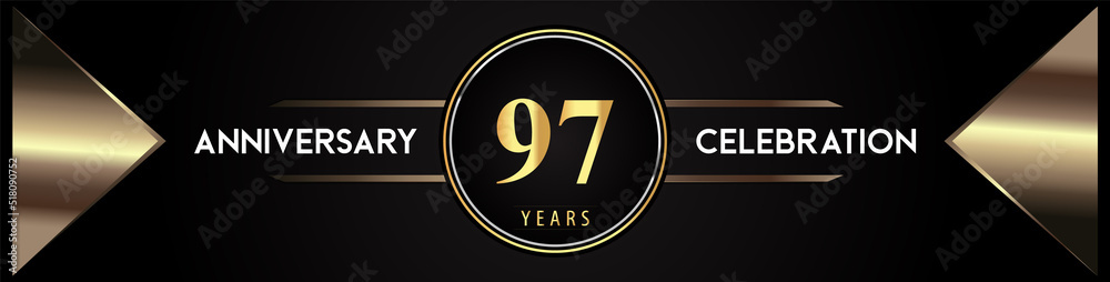 97 years anniversary celebration logo with gold number and metal ...