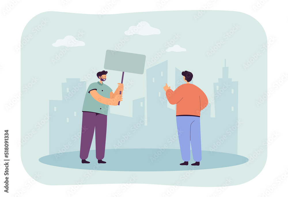 Male activist holding blank banner flat vector illustration. Person ...