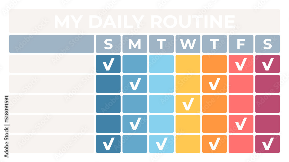 Business process. Daily routine Chart with 5 steps, options, sections ...