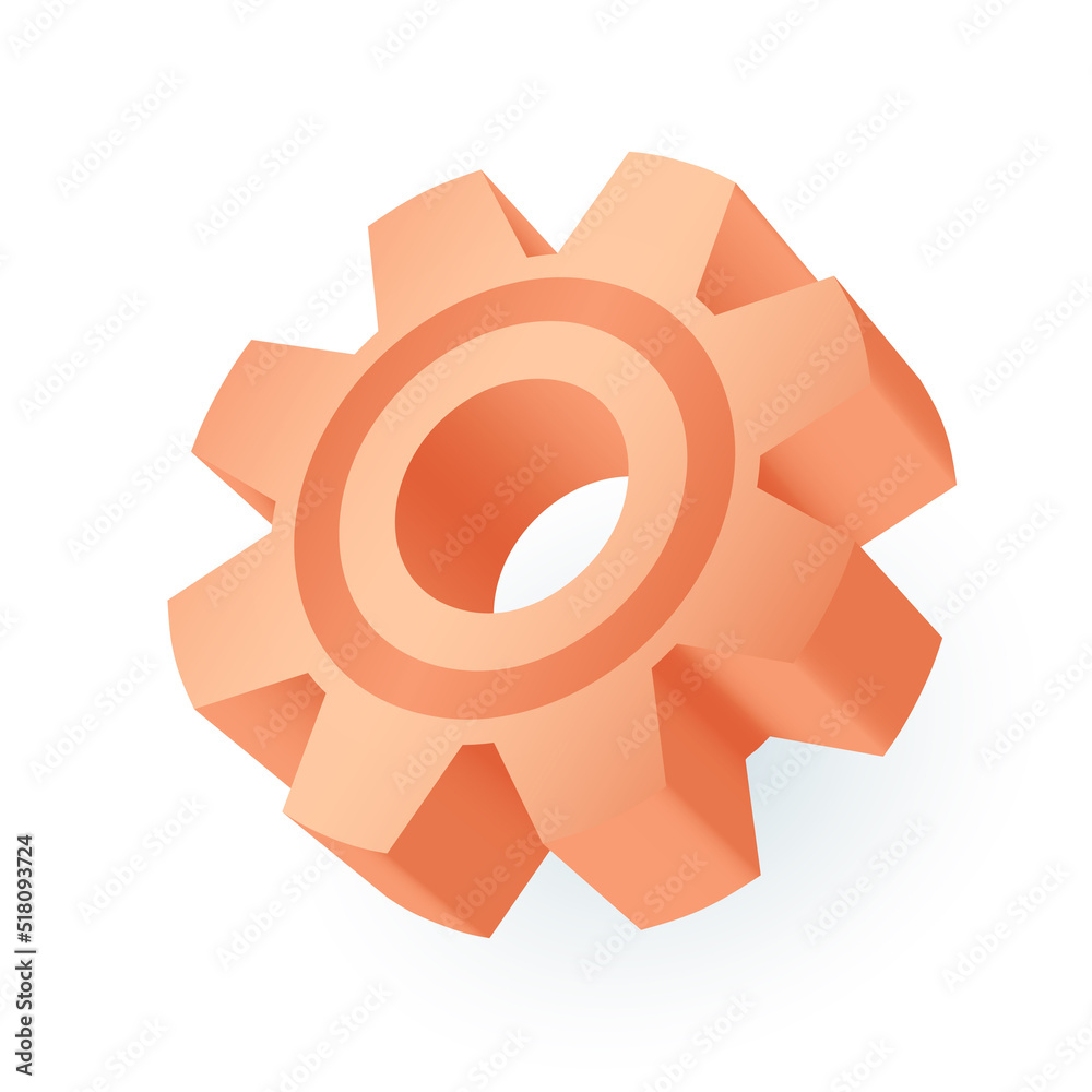 Gear wheel cartoon illustration in 3d style. Realistic red cogwheel ...