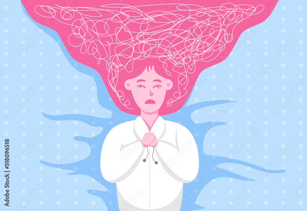 Overthinking Girl Laying On A Bed Conceptual Flat Illustration Stock ...