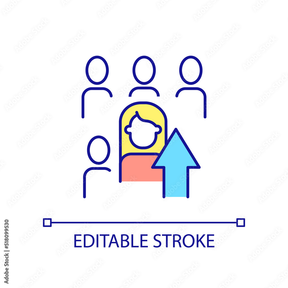 Raising social status RGB color icon. Increase privileges. Career ...