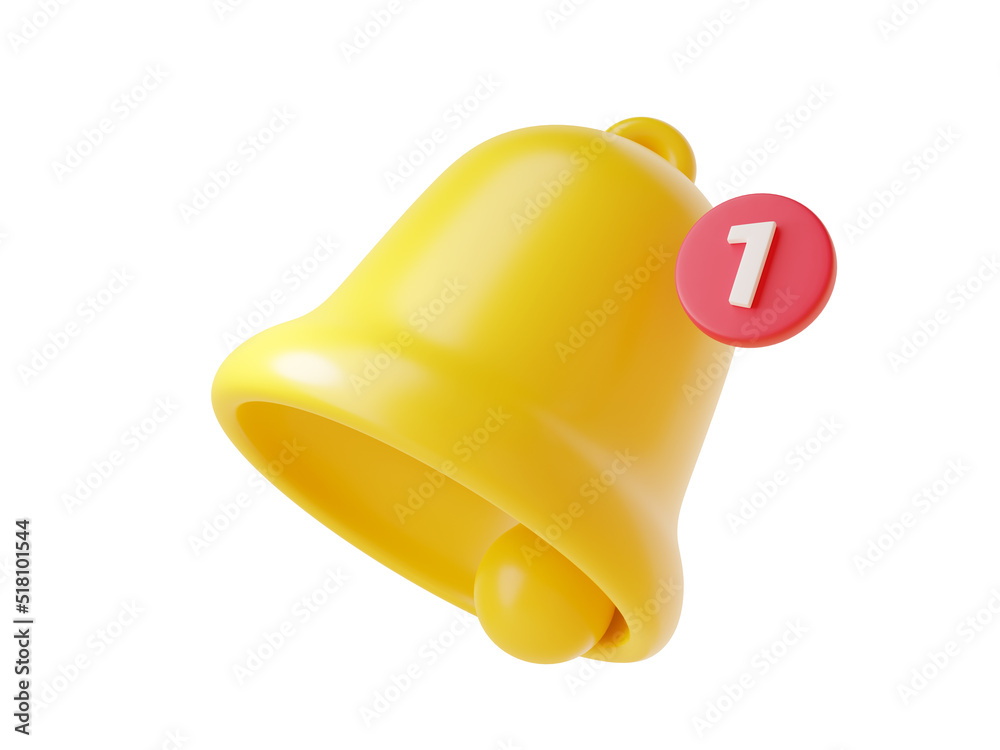 Poster Notification bell icon 3d render - cute cartoon illustration of ...