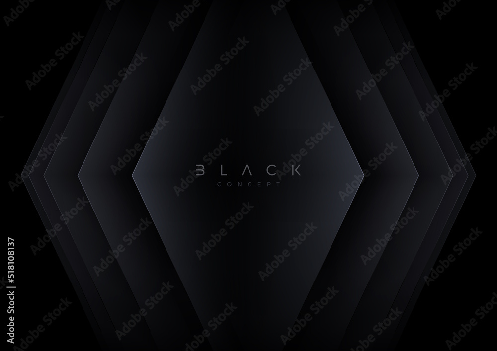 Black background with 3d layered abstract shape. Minimal template ...