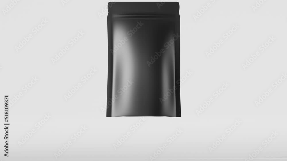 Black pouch bag mockup branding falling bouncing white background 3D ...