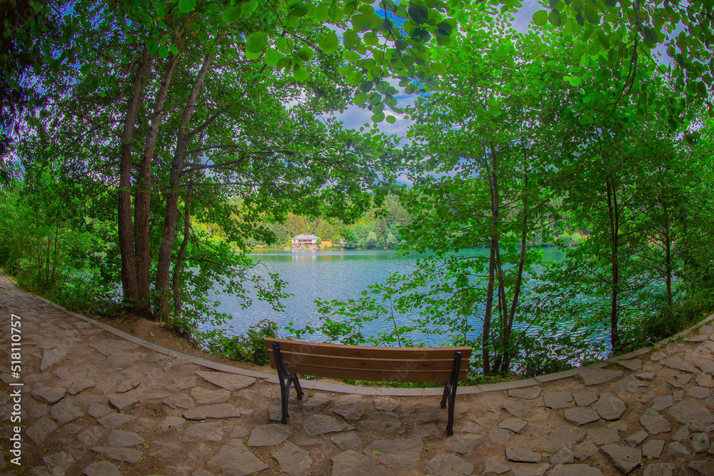 Savsat Karagol Black lake in Black Sea region with morning evaporation ...