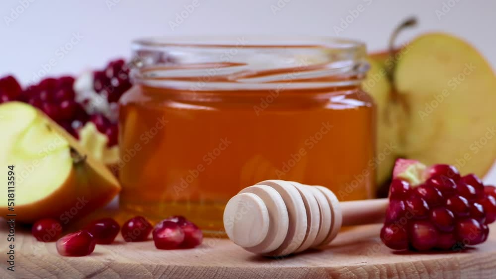 Symbols of the religious Jewish holiday Rosh Hashanakh, traditional New ...