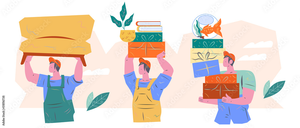 Loaders or porters characters, workers of delivery and cargo ...