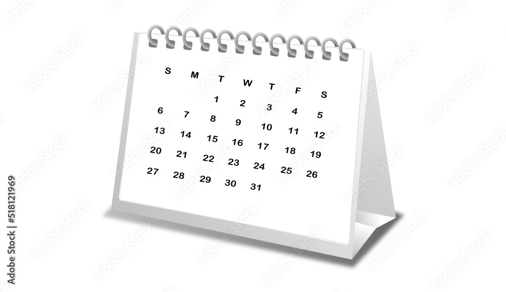 Minimalistic white desk calendar on transparent background, realistic ...
