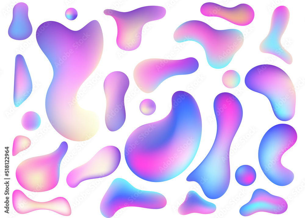 Liquid flow pastel purple, blue 3D neon lava lamp vector geometric set ...
