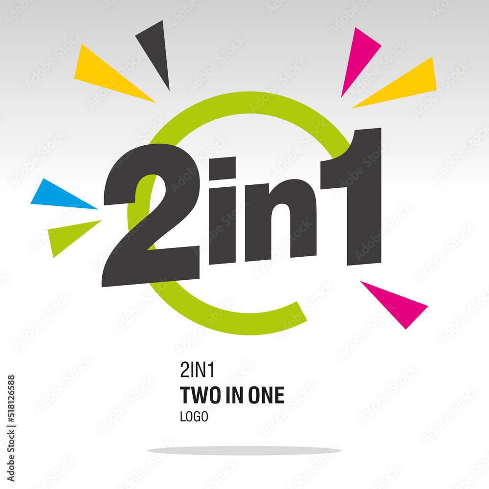 2 in 1 logo design, letters in broken circle with colorful bang of ...