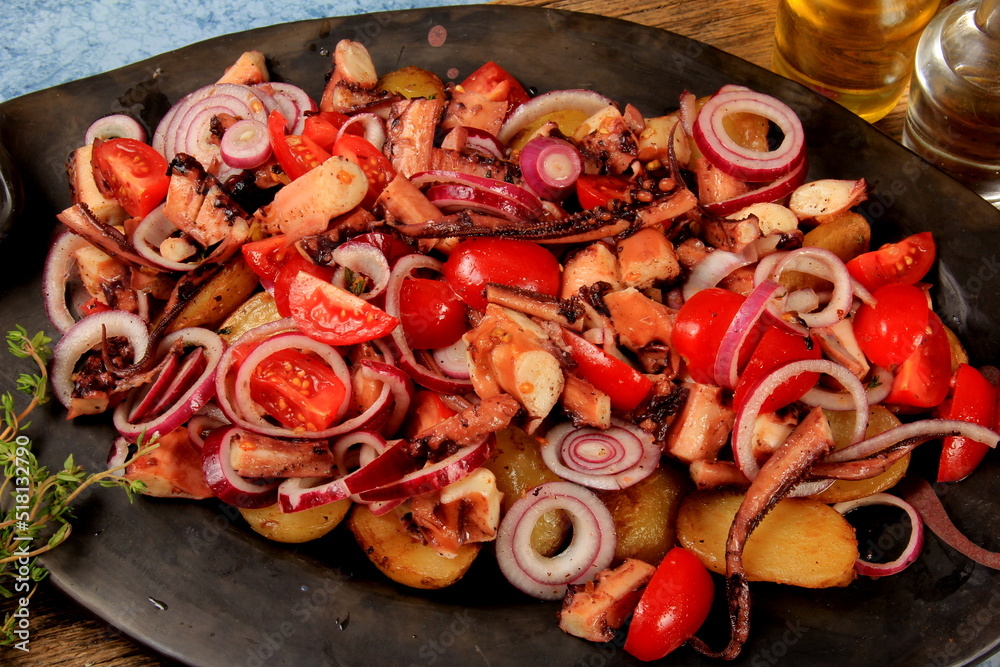 Pulpo a feira, octopus Galician style. pulpo a la gallega. Octopus with ...