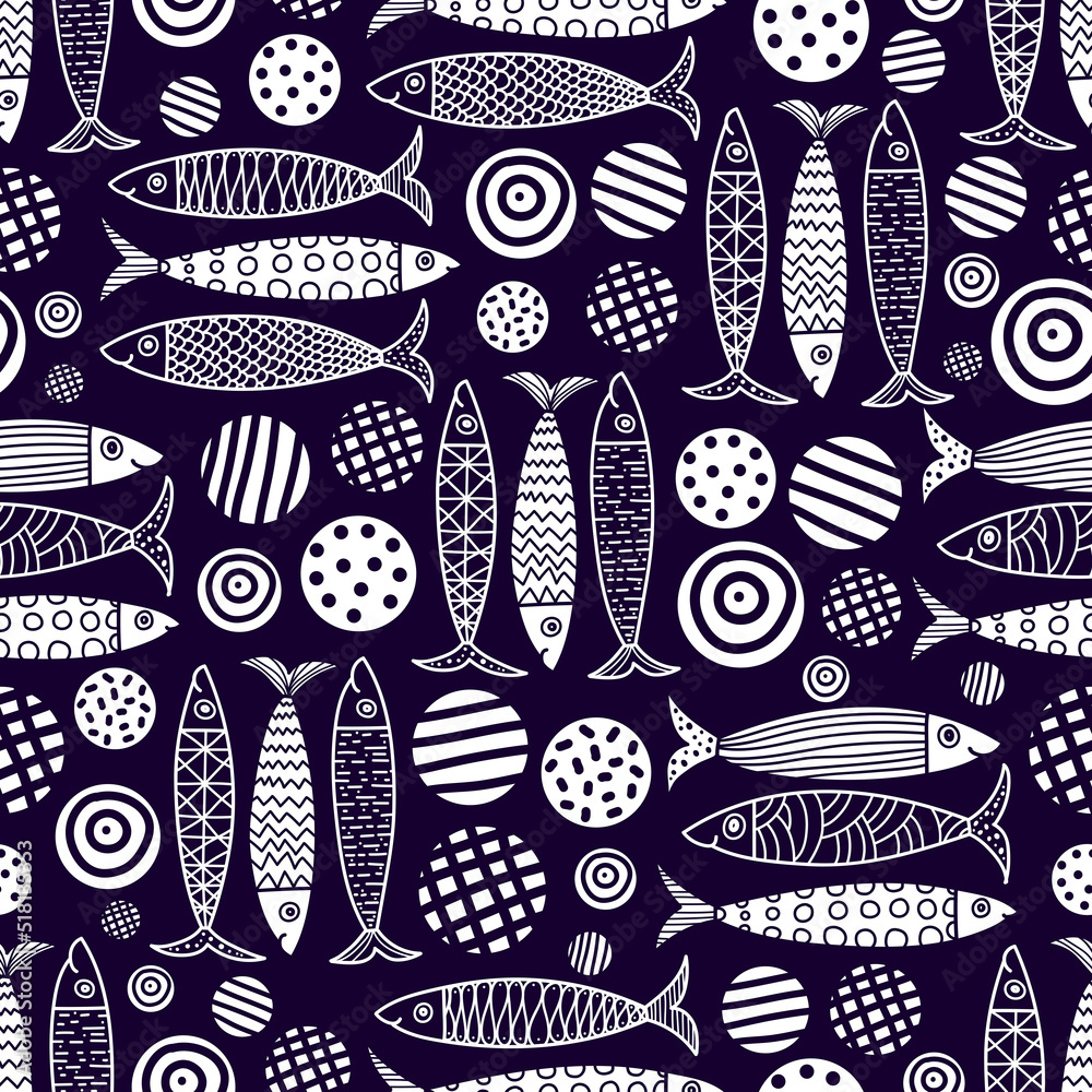 Cute sardines. Kids background. Seamless pattern. Can be used in ...