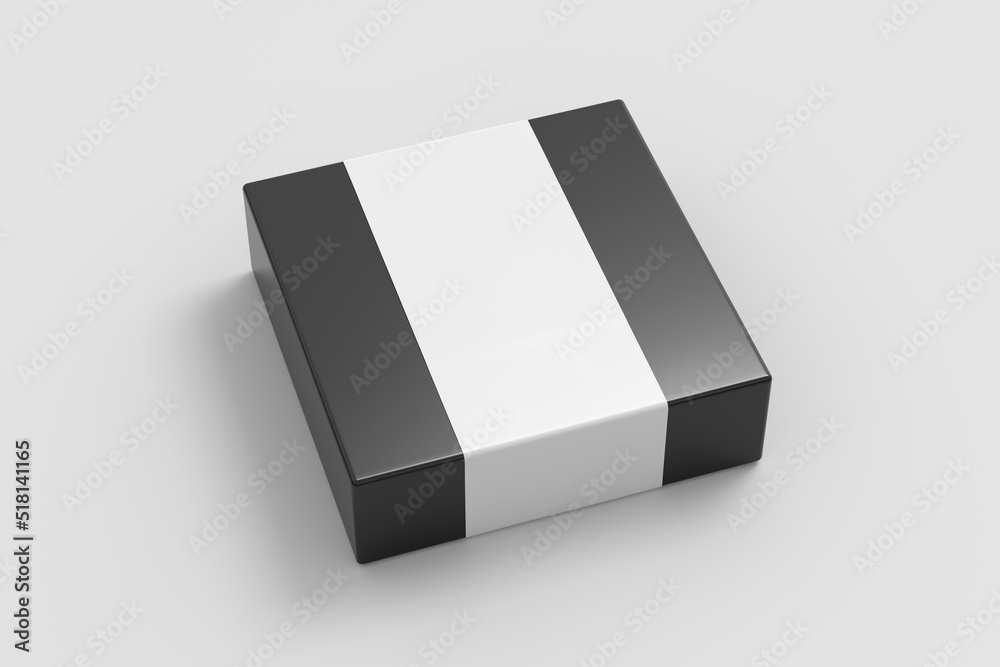 Square box mock up with blank paper cover label: Black gift box on ...