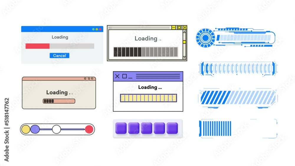 Set of Data loading window with progress indicator on white background ...