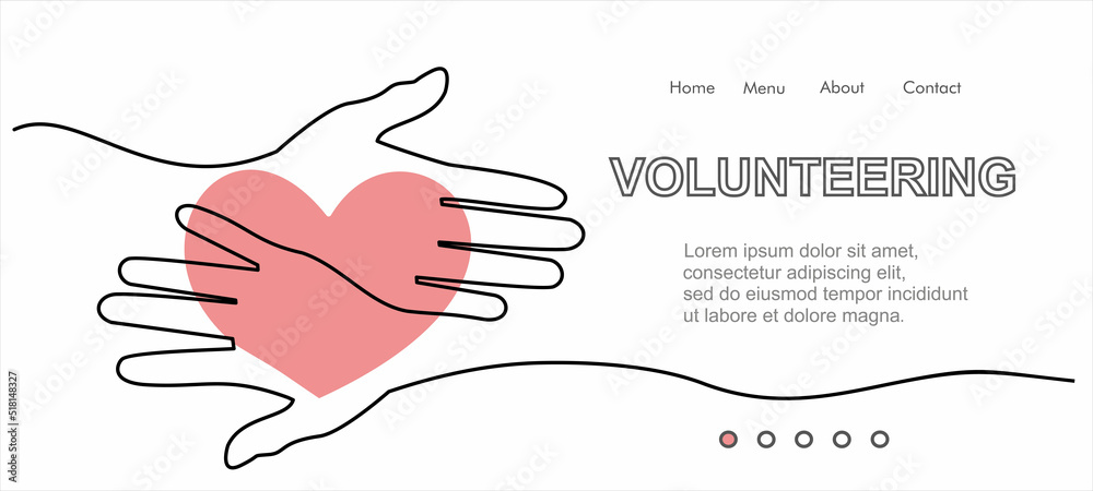 Continuous one line drawing of volunteering hands with heart ...