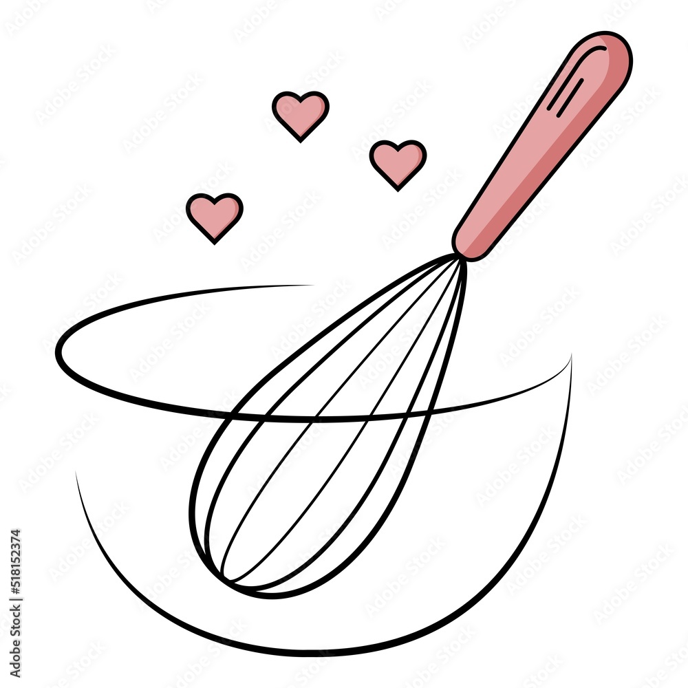 baking with wire whisk logo on white background isolated. Hand drawn ...