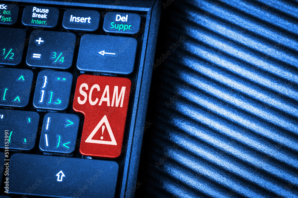 Keyboard with a red key and the message scam alert Stock Photo | Adobe ...