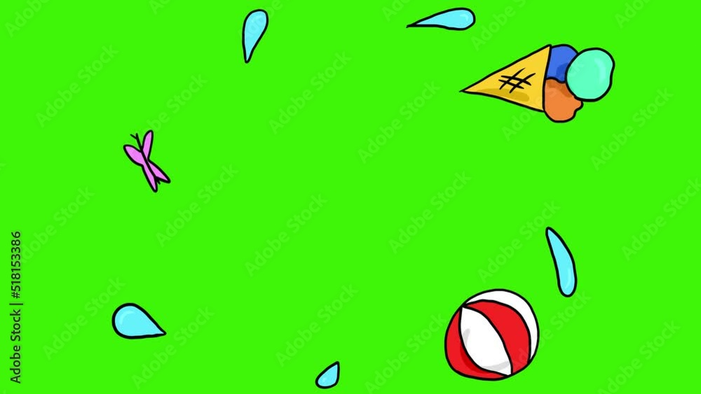 Three animated summer effects.2d cartoon hand-drawn animation. Two ways ...