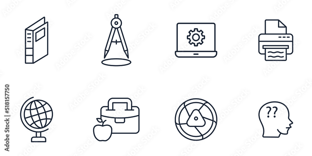 school supplies icons set . school supplies pack symbol vector elements ...