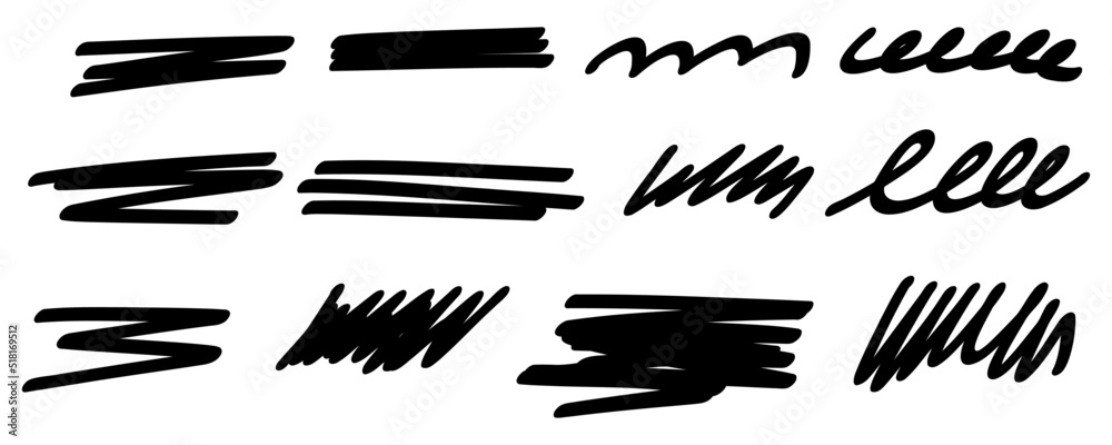 Highlight underline and strike stroke through. Pen line template. Hand ...