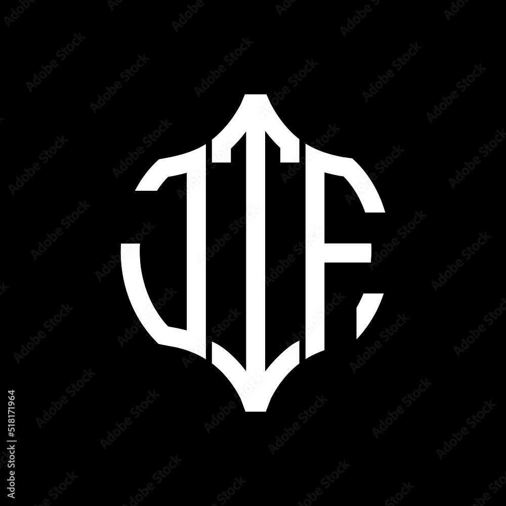 JTF letter logo. JTF best black background vector image. JTF Monogram ...