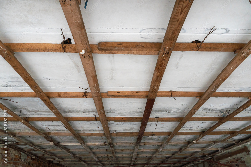 Wooden base for the new ceiling. Repair of the ceiling in an old house ...