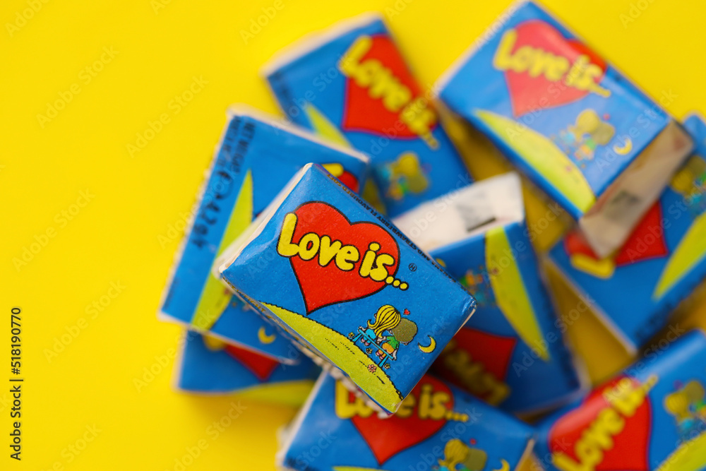 TERNOPIL, UKRAINE - JUNE 23, 2022: Love is - turkish bubble gums from ...