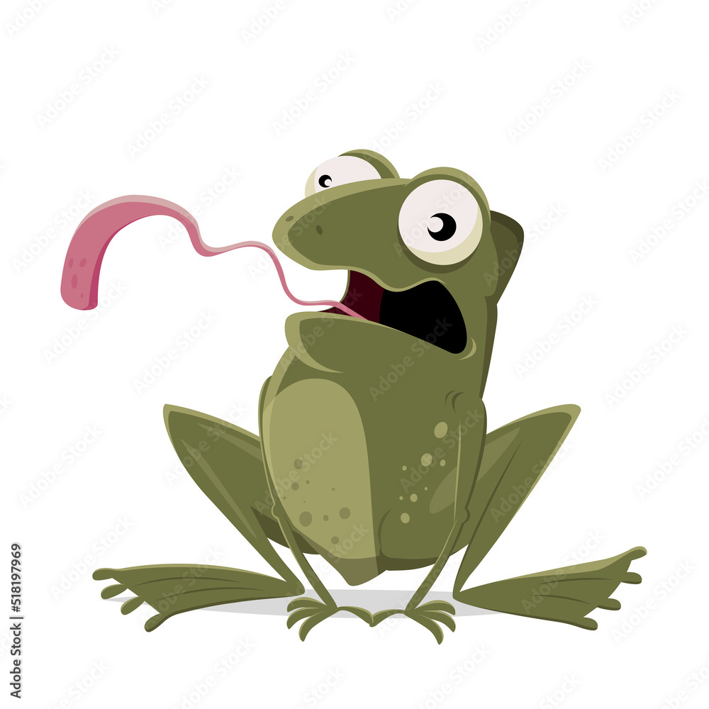 funny cartoon illustration of a frog with open mouth and long tongue ...