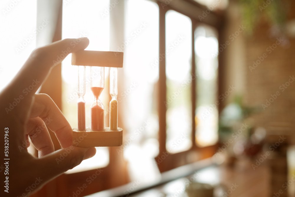 hourglass, hourglass on hand, time countdown, clock with sand Stock ...