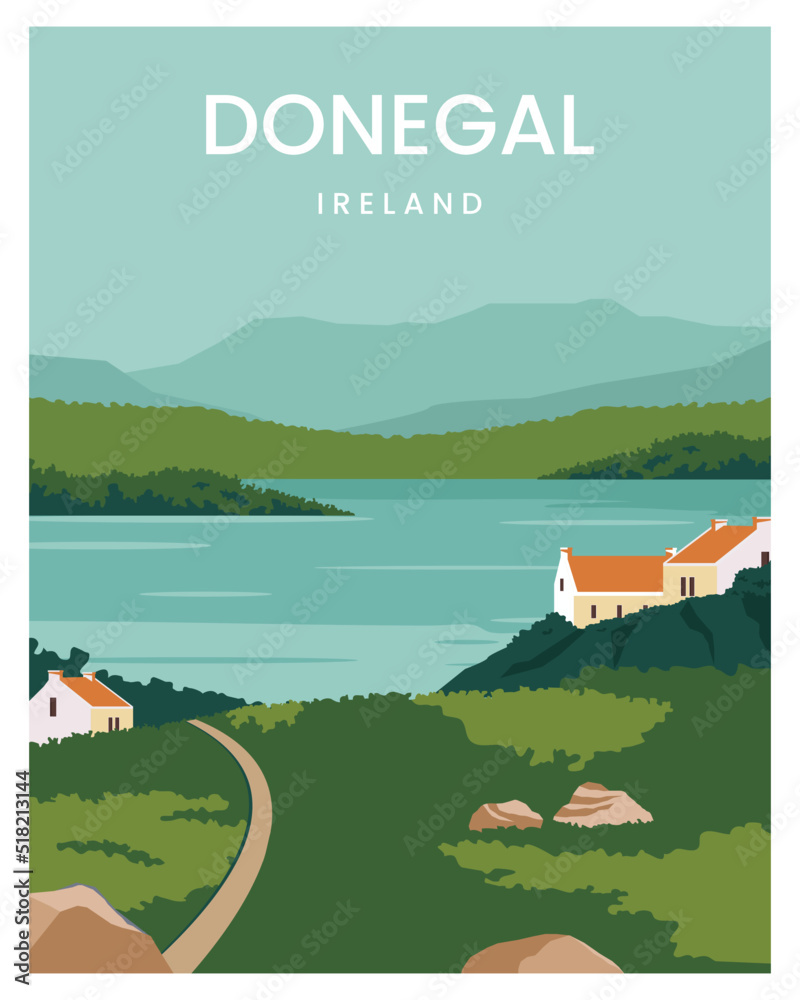 Donegal poster illustration, travel to ireland. vector illustration ...