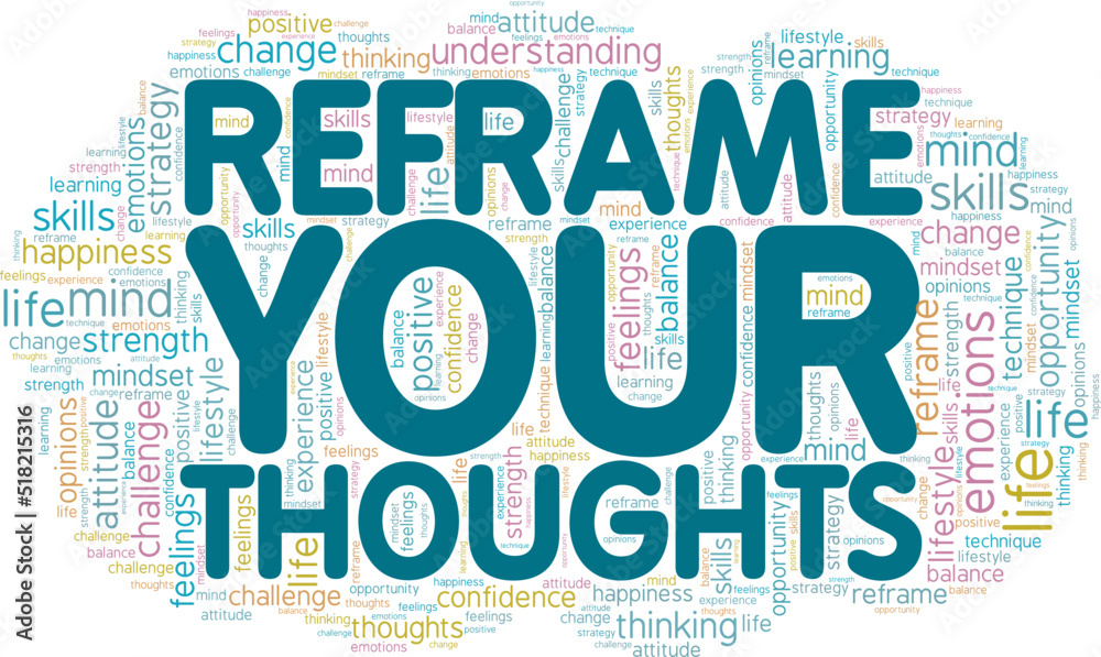 Reframe Your Thoughts word cloud conceptual design isolated on white ...