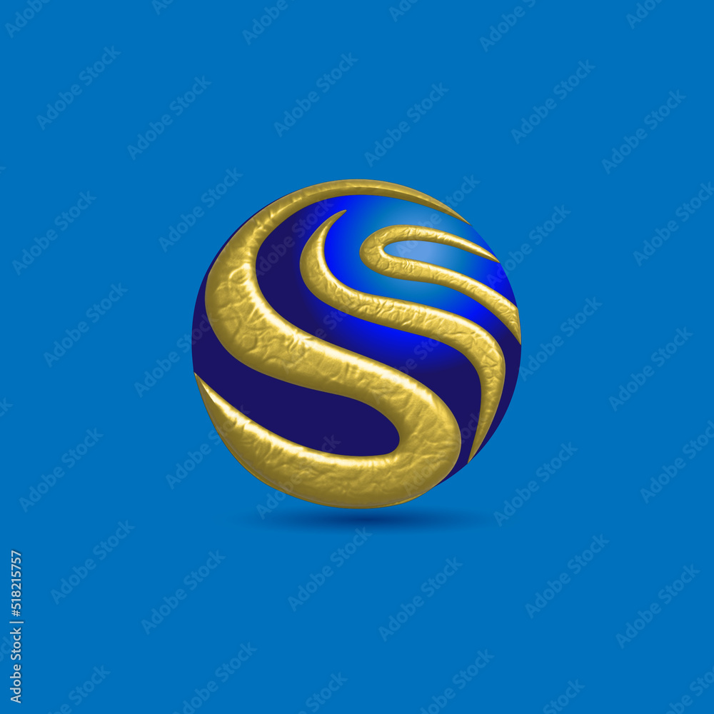 Golden blue global world abstract logo 3D vector image graphic ...