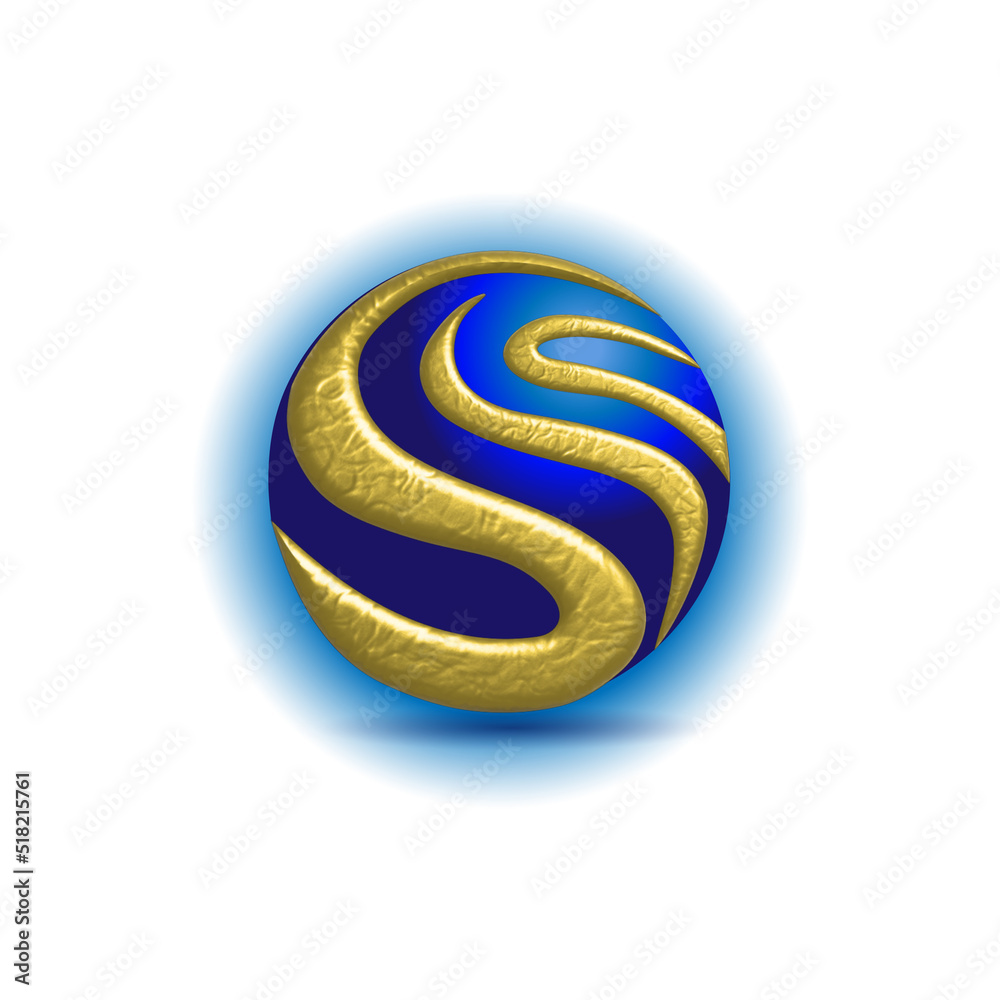 Golden blue global world planet abstract logo 3D vector image graphic ...