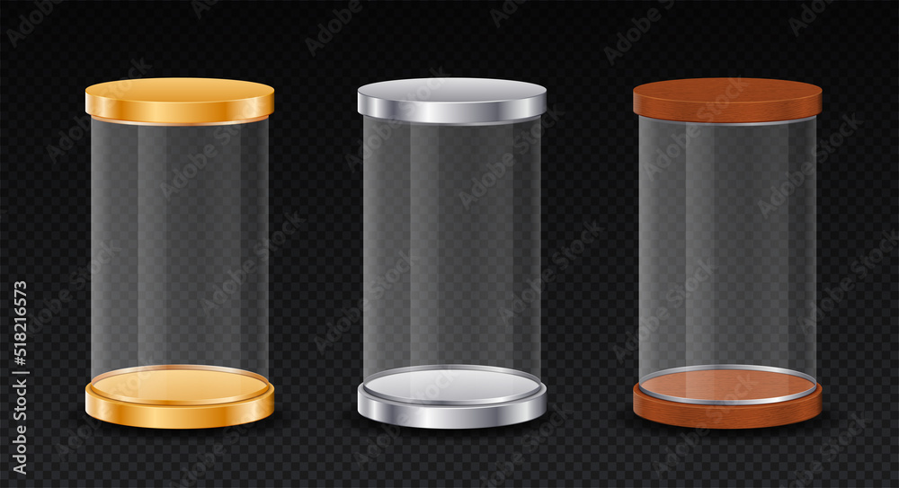 Glass cylinder 3 type. Collection of storage jars, graphic elements for ...